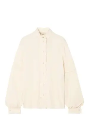 Valentino Garavani Crepe De Chine Shirt With Band Collar And Long Sleeves - Cream