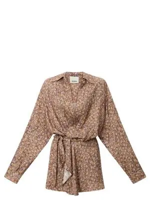 Isabel Marant Étoile Harmony Printed Long Sleeve Wrap Dress - Brown