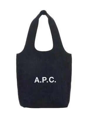A.p.c. A.P.C. Ninon Logo Printed Denim Small Tote Bag Black