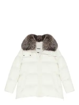 YVES SALOMON Yves Salomon A-Shaped Waterproof Down Jacket With Fur Details White