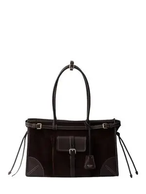 Prada Prada Bonnie Large Corduroy And Leather Handbag Ebony