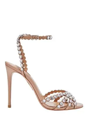 AQUAZZURA Tequila 105 Metallic Crystal Embellished Sandals - Nude