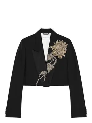 Givenchy Cropped Embroidered Jacket In Wool And Mohair - Black