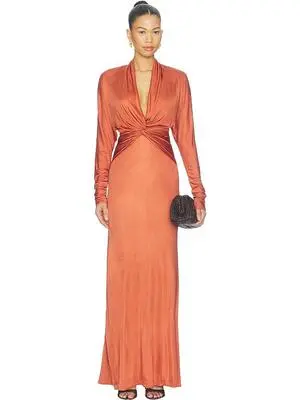Misha Collection Twist Jersey Longsleeve Dress - Brick