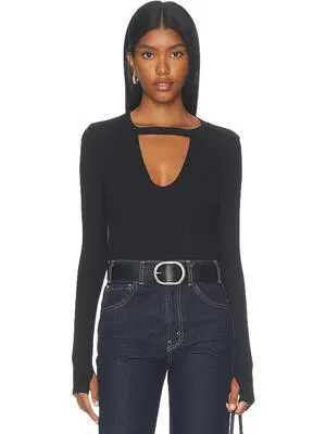 Michael Lauren Keplin Fitted Long Sleeve Top With Cutout Detail - Black