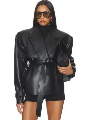 Naked Wardrobe Cropped Faux Leather Trench Coat - Black