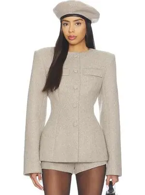 Naked Wardrobe Chevron Suited Button Up Blazer - Taupe