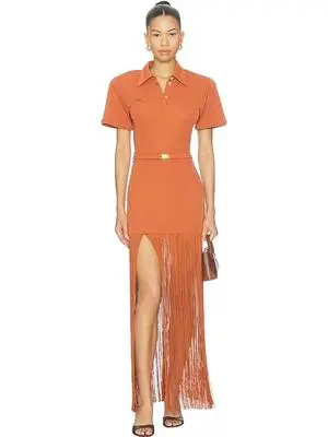 ROWEN ROSE Orange Polo Maxi Dress With Fringe Hem - Terracotta
