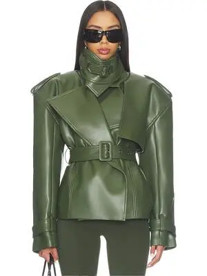 Naked Wardrobe Faux Leather Short Trench - Dark Olive