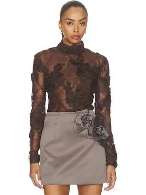 AKNVAS Freja Lace Top With Florette Embellishment - Brown