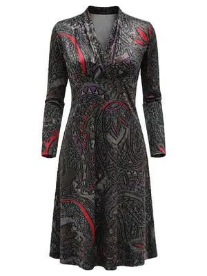 CONQUISTA Conquista Printed Wrap Midi Dress With Long Sleeves