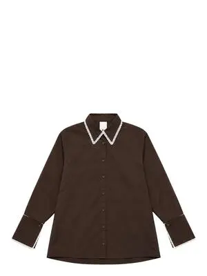 ALAS Name Cotton Poplin Oversized Shirt With Lace Trim - Brown