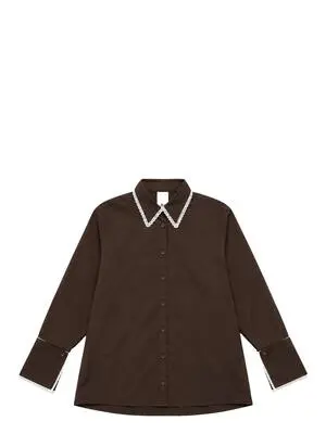ALAS Name Cotton Poplin Oversized Shirt With Lace Trim - Brown
