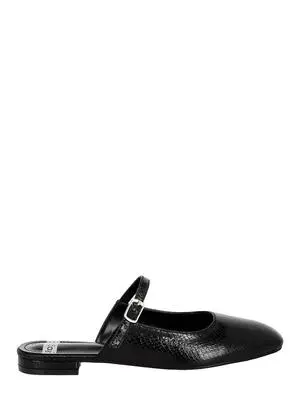 RAG & CO Square Toe Buckled Flats In Snake - Black