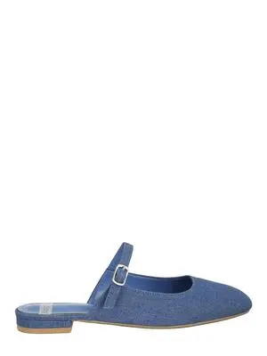 RAG & CO Denim Buckled Square Toe Flats - Blue