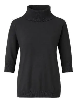 CONQUISTA Charcoal Knit Turtleneck Top With Half Sleeves - Grey