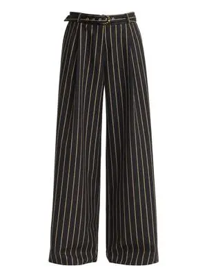 JULIA ALLERT High-waisted Wide-leg Pinstripe Palazzo Trousers - Black