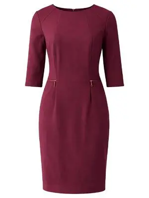 CONQUISTA Tailored Midi Dress With 3/4 Sleeves And Zipper Detail - Red