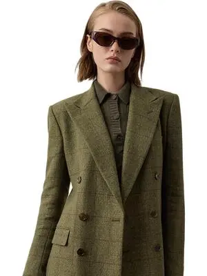 RALPH LAUREN RALPH LAUREN Ramona Windowpane Tweed Double-Breasted Jacket
