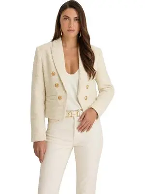 THE NOLI SHOP Gabrielle Double Breasted Tweed Blazer - Beige