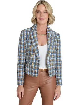 THE NOLI SHOP Gabrielle Double Breasted Tweed Blazer - Coastal Multi