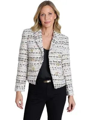 THE NOLI SHOP Gabrielle Double Breasted Tweed Blazer - Ecru Multi