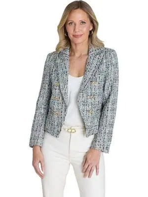 THE NOLI SHOP Gabrielle Double Breasted Tweed Blazer - Teal Multi