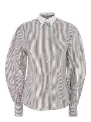 BRUNELLO CUCINELLI Brunello Cucinelli Striped Silk Shirt With Monili Trim Collar
