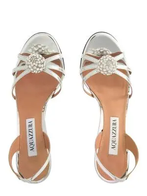 AQUAZZURA Aquazzura Crystal Embellished Metallic Slingback Sandals Silver