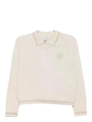 Maison Kitsuné Logo Embroidered Striped Trim Polo Sweater - Neutrals