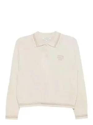 Maison Kitsuné Logo Embroidered Striped Trim Polo Sweater - Neutrals