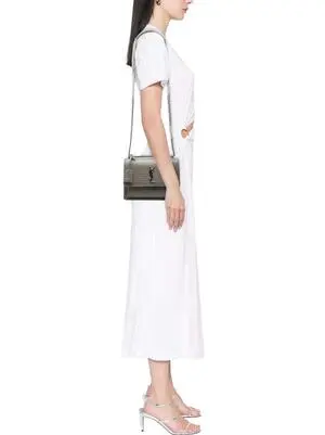 Saint Laurent Medium Croc Embossed Monogram Sunset Crossbody Bag - Grey