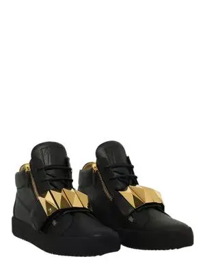 GIUSEPPE ZANOTTI Leather Sneakers With Gold-tone Embellishments - Black