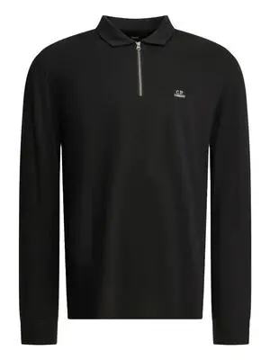 C.P. COMPANY Stretch Piquet Long Sleeve Zip Polo - Black