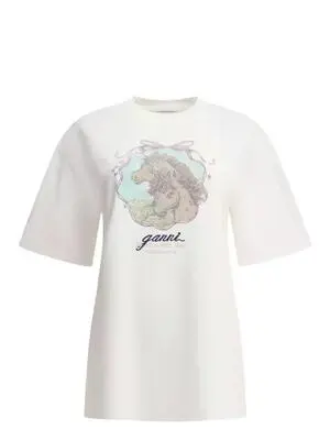 GANNI GANNI Graphic Horse Print Organic Cotton T-shirt Neutrals