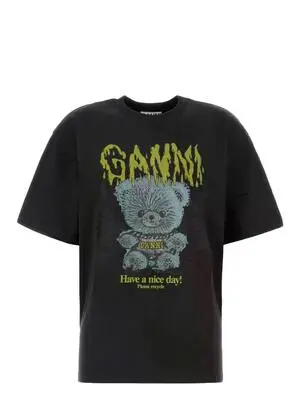 GANNI GANNI Graphic Print Cotton T-Shirt Black