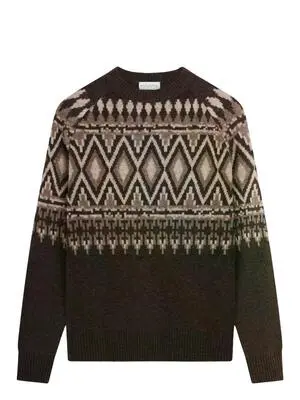 BALLANTYNE Geometric Intarsia Raglan Sleeve Jumper - Brown