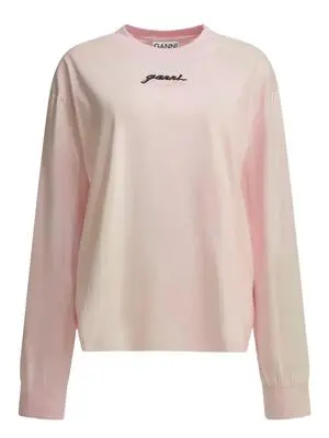 GANNI GANNI Long Sleeve Cotton T-Shirt With Horse Print Pink