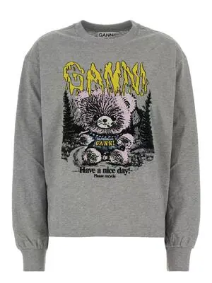 GANNI GANNI Graphic-Print Long-Sleeve Sweater Grey