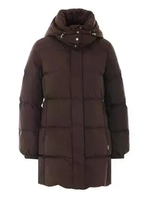 Add Hooded Quilted Coat - Brown
