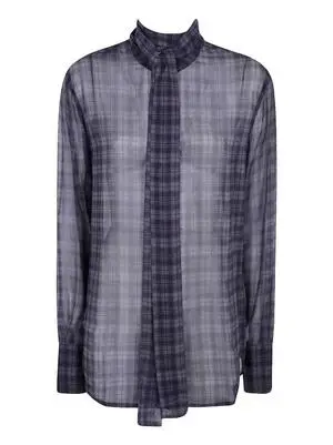 7 For All Mankind Plaid-check Silk Pussy-bow Shirt - Blue