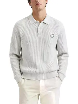 Maison Kitsuné Ribbed-knit Fox-patch Polo Shirt - Neutrals
