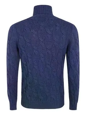 BARBA NAPOLI Cable Knit Roll Neck Sweater - Blue