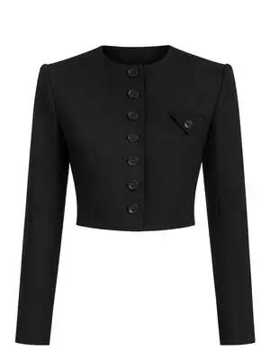 NISSA Cropped Tailored Blazer With High Neckline - Black