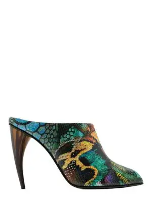 Alexander McQueen Alexander McQueen Snake-Effect Peep-Toe Mules Green
