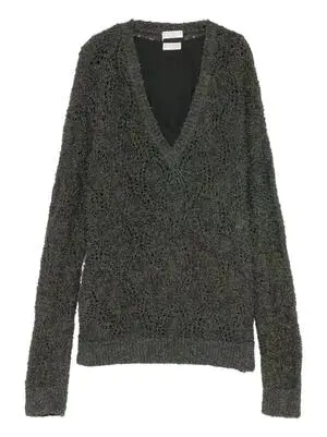 Brunello Cucinelli Brunello Cucinelli Vintage V-Neck Bouclé Sweater Grey