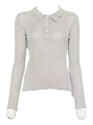 BASERANGE Baserange Omato Ribbed-Knit Polo-Collar Top Grey