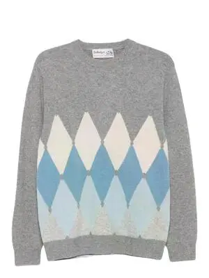 BALLANTYNE Argyle Pattern Crew Neck Long Sleeve Sweater - Grey