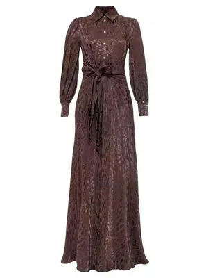 NISSA Leopard Jacquard Viscose-blend Midi Dress - Brown