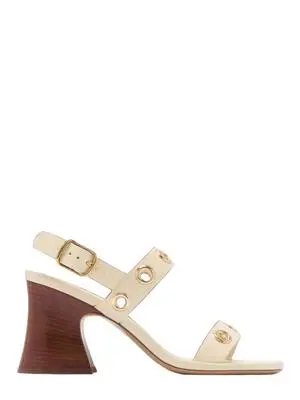 Chloé Eyelet Embellished Leather Block Heel Sandals - Neutrals